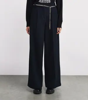Maje Bouclé Wide-leg Trousers With Chain Detail