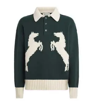 AMI Paris Wool-blend Intarsia Polo Sweater - Green