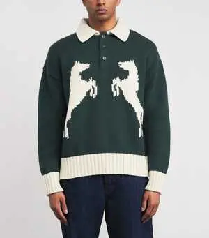 AMI Paris Wool-blend Intarsia Polo Sweater