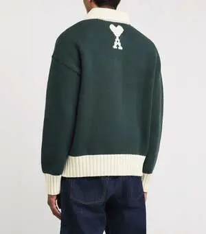 AMI Paris Wool-blend Intarsia Polo Sweater