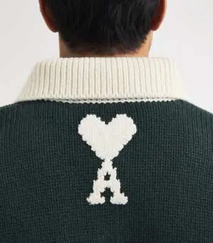 AMI Paris Wool-blend Intarsia Polo Sweater