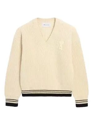 AMI Paris De Coeur V-neck Sweater - Neutrals