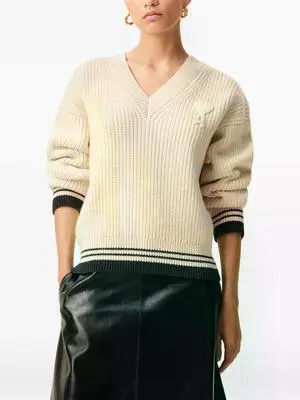 AMI Paris Ribbed Wool V-neck De Coeur Sweater