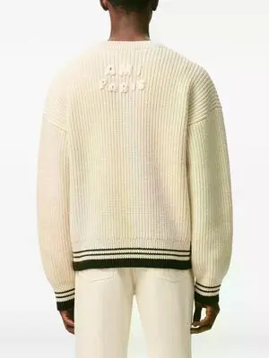AMI Paris Ribbed Wool V-neck De Coeur Sweater