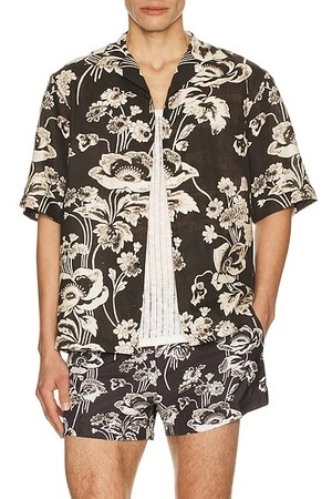 Commas Painted Peonies Bowling Shirt - Black