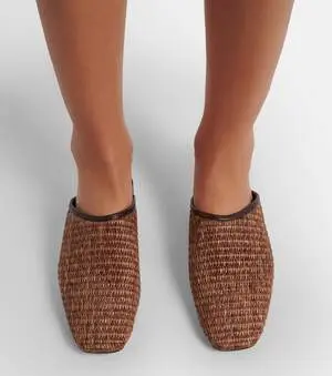 Brunello Cucinelli Raffia Mules With Leather Trim