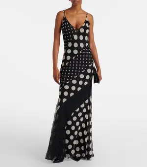 Nina Ricci Polka Dot Silk Maxi Dress