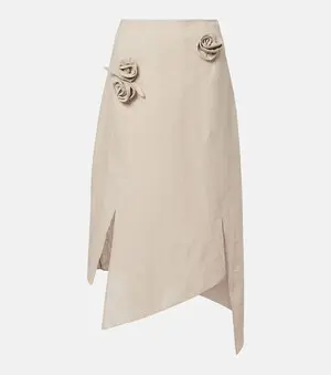 Coperni Floral Appliqué Asymmetric Linen Midi Skirt