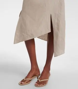 Coperni Floral Appliqué Asymmetric Linen Midi Skirt