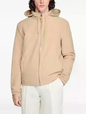 Sandro Zip-up Hooded Jacket With Technical Fabric