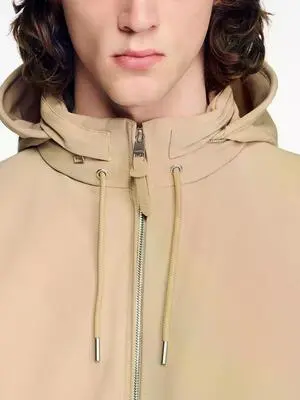 Sandro Zip-up Hooded Jacket With Technical Fabric