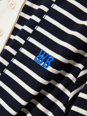 WALES BONNER Striped Cotton-jersey Polo Shirt With Embroidered Logo