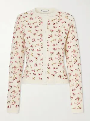 Magda Butrym Floral-print Wool, Silk And Cashmere-blend Cardigan - Neutrals