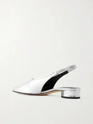 AeydĒ Metallic Crinkled-leather Slingback Pumps - Silver