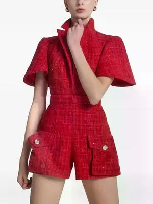 SAIID KOBEISY Tweed Jumpsuit With Belted Pockets And Button Embellishment - Red