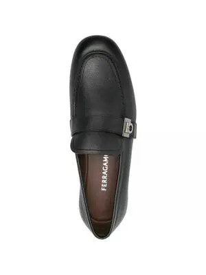 FERRAGAMO Grained Leather Loafers With Metal Detail