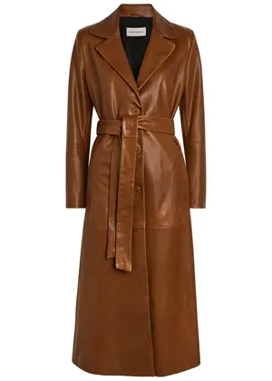 Nour Hammour Scarlett Belted Leather Trench Coat - Brown