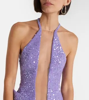 David Koma Draped Sequined Mini Dress