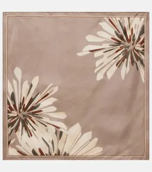 Brunello Cucinelli Floral Silk Twill Scarf - Grey