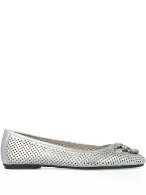 Pinko Perforated Ballet Flats With Appliqué Detail - Silver