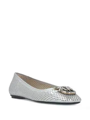 Pinko Perforated Ballet Flats With Appliqué Detail - Silver