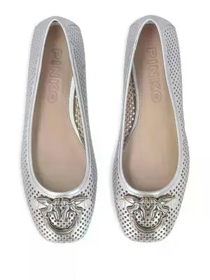 Pinko Perforated Ballet Flats With Appliqué Detail - Silver