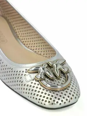 Pinko Perforated Ballet Flats With Appliqué Detail - Silver