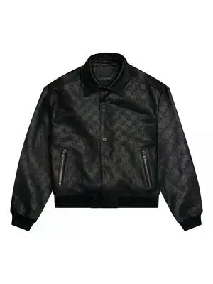 Place Of Ëlms Debossed Leather Bomber Jacket - Black