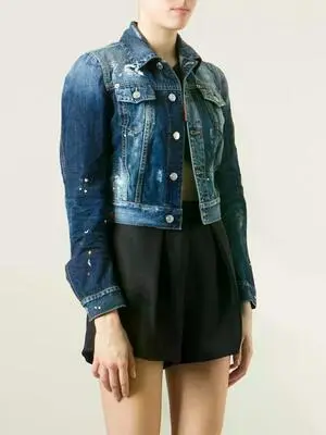 Dsquared2 Cropped Denim Jacket With Distressed Effects