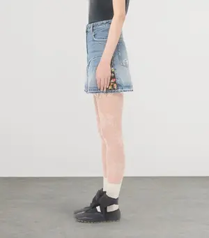 Valentino Garavani Denim Mini Skirt With Floral Embroidery - Blue