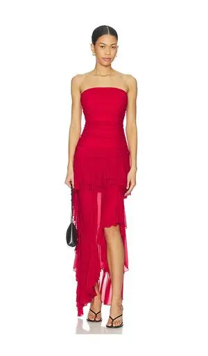 MORE TO COME Strapless Ruffled Maxi Dress - Red