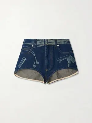 JEAN PAUL GAULTIER Trompe-l'ail Printed Denim Shorts - Blue
