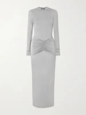 Balmain Ruched Stretch-jersey Maxi Dress - Gray