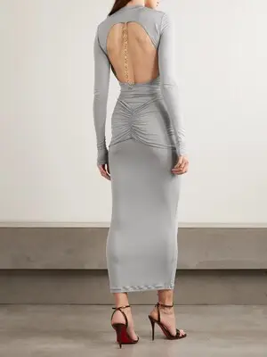 Balmain Ruched Stretch-jersey Maxi Dress - Gray