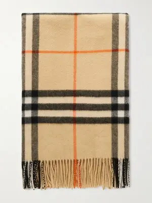 Burberry Fringed Checked Cashmere Scarf - Neutrals