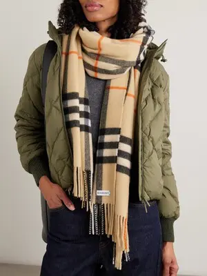 Burberry Fringed Checked Cashmere Scarf