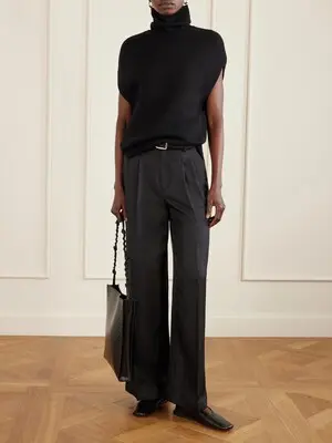 LISA YANG Pleated Silk-twill Wide-leg Trousers