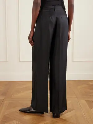 LISA YANG Pleated Silk-twill Wide-leg Trousers