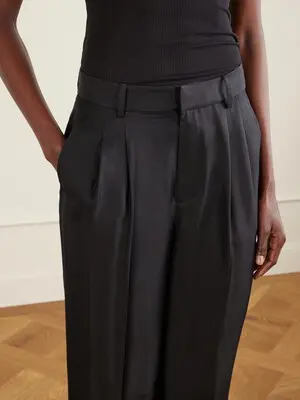 LISA YANG Pleated Silk-twill Wide-leg Trousers
