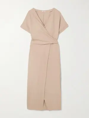 Brunello Cucinelli Embellished Woven Midi Wrap Dress - Neutrals