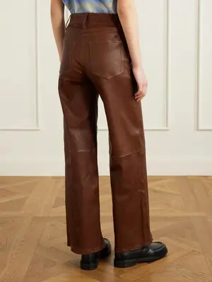 FRAME Le Slim Palazzo Paneled Leather Flared Trousers - Brown