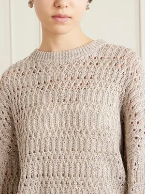 Brunello Cucinelli Sequined Open-knit Linen-blend Sweater