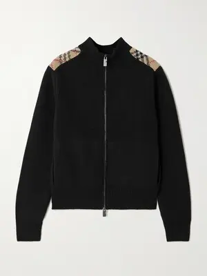Burberry Checked Ribbed Wool And Cashmere-blend Turtleneck Cardigan