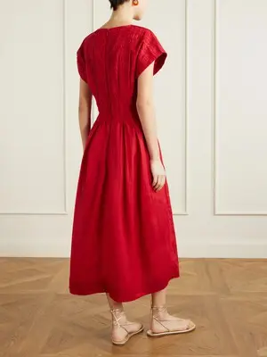 Sea Imogen Smocked Pleated Ramie Midi Dress