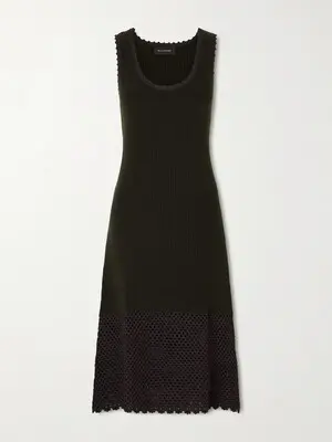 WALES BONNER Alice Ribbed Midi Dress With Crochet Trim - Brown
