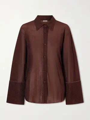 Oseree Lumière Metallic Stretch-knit Shirt - Brown