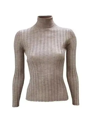 LA ROSE Ribbed Knit Turtleneck Sweater - Neutrals