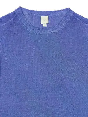 120% Lino Round Neck Long Sleeve Sweater - Blue