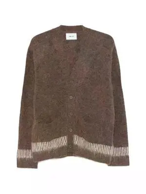 Nn07 V-neck Cardigan With Striped Trim - Brown