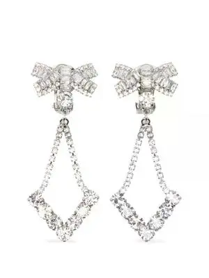 Alessandra Rich Embellished Bow Pendant Earrings - Silver